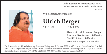 Traueranzeigen von Ulrich Berger | trauer.nn.de