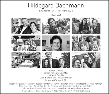 Traueranzeigen von Hildegard Bachmann | trauer.nn.de