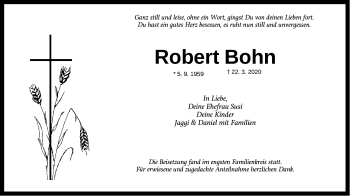 Traueranzeigen von Robert Bohn | trauer.nn.de