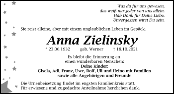 Traueranzeigen von Anna Zielinsky | trauer.nn.de