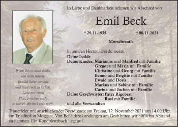Traueranzeigen von Emil Beck | trauer.nn.de