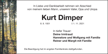 Traueranzeigen von Kurt Dimper | trauer.nn.de