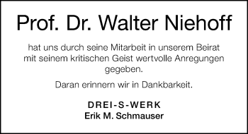 Traueranzeigen von Walter Niehoff | trauer.nn.de