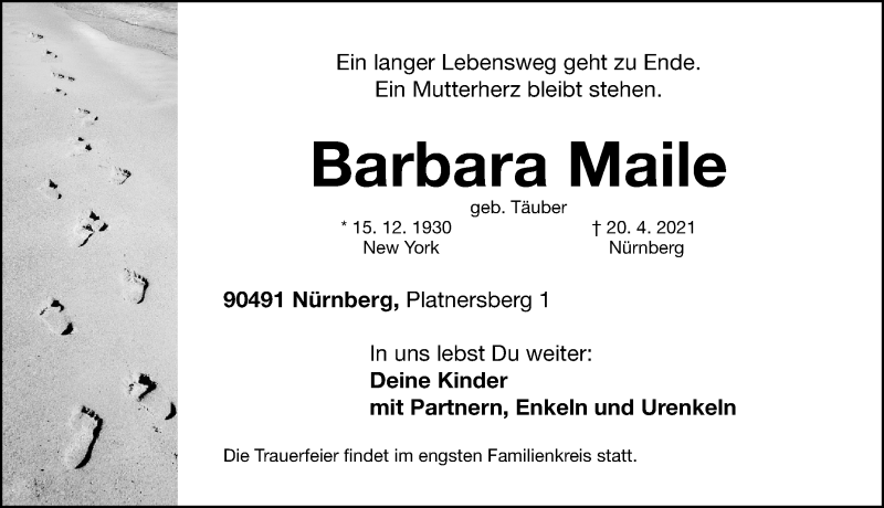 Traueranzeigen von Barbara Maile | trauer.nn.de