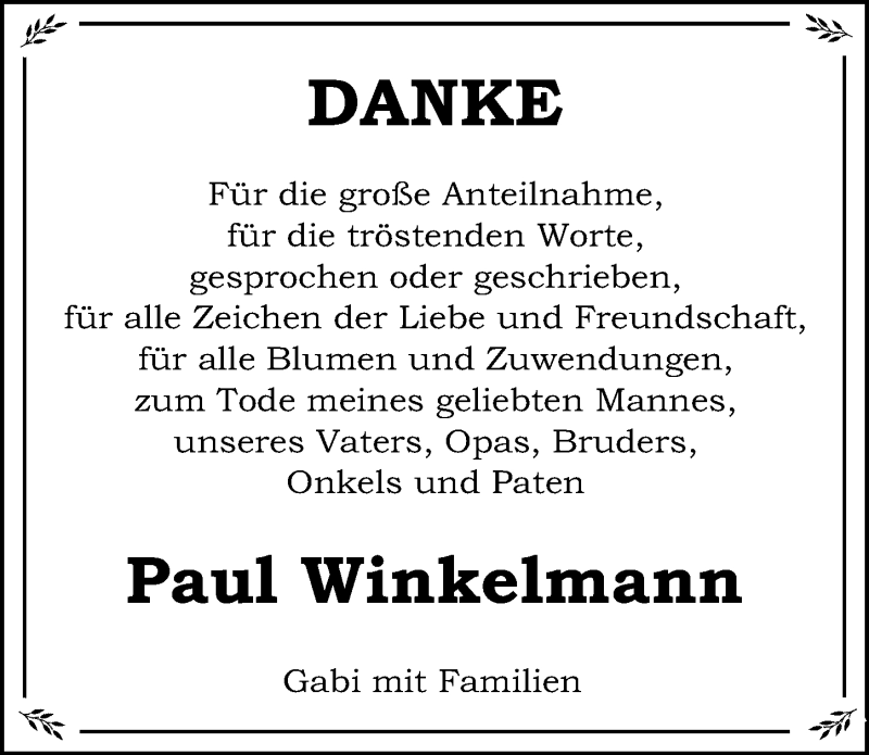Traueranzeigen von Paul Winkelmann | trauer.nn.de