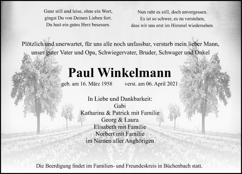 Traueranzeigen von Paul Winkelmann | trauer.nn.de