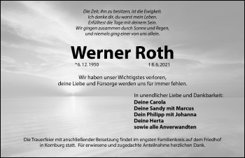 Traueranzeigen von Werner Roth | trauer.nn.de