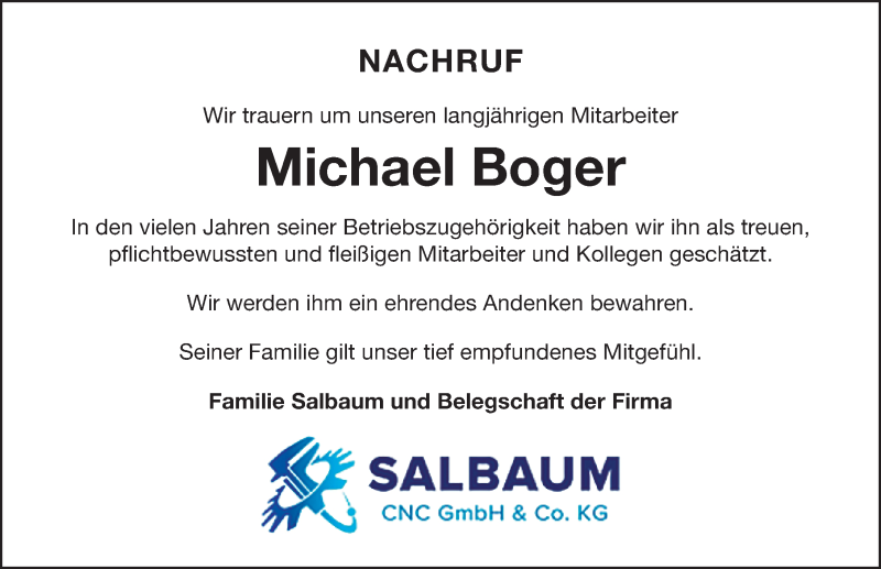 Traueranzeigen von Michael Boger | trauer.nn.de