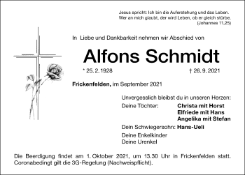 Traueranzeigen von Alfons Schmidt | trauer.nn.de