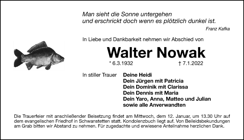 Traueranzeigen von Walter Nowak | trauer.nn.de