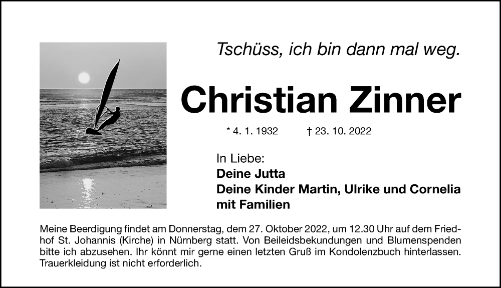 Traueranzeigen von Christian Zinner | trauer.nn.de