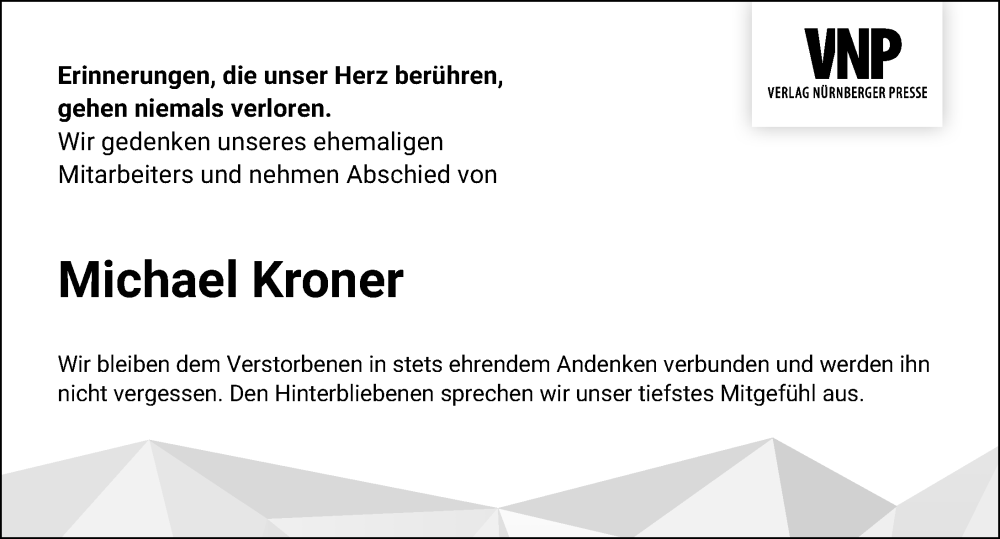 Traueranzeigen von Michael Kroner | trauer.nn.de