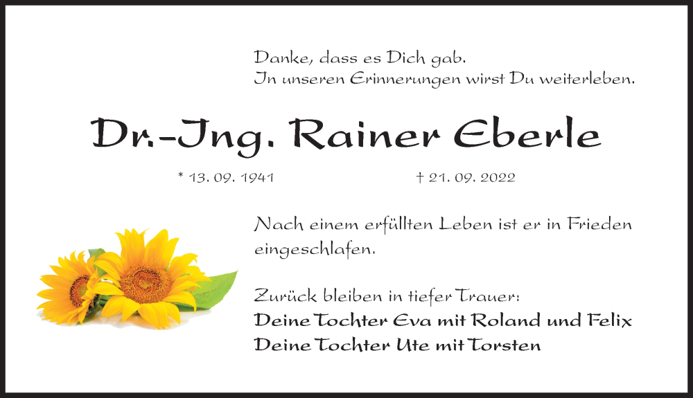 Traueranzeigen von Rainer Eberle | trauer.nn.de