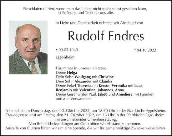 Traueranzeigen von Rudolf Endres | trauer.nn.de