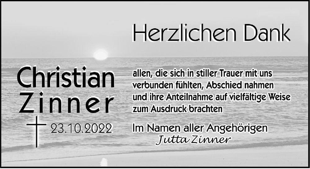 Traueranzeigen von Christian Zinner | trauer.nn.de