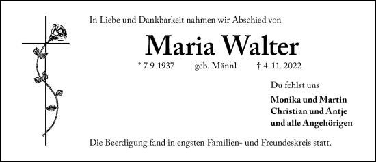 Traueranzeigen von Maria Walter | trauer.nn.de