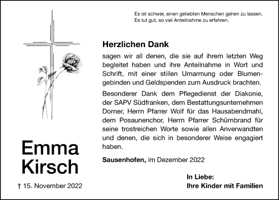 Traueranzeigen von Emma Kirsch | trauer.nn.de