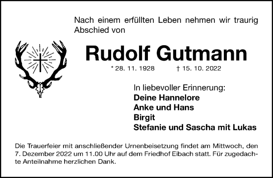 Traueranzeigen von Rudolf Gutmann | trauer.nn.de