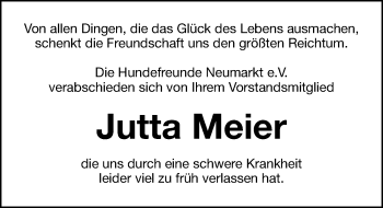 Traueranzeigen von Jutta Meier | trauer.nn.de