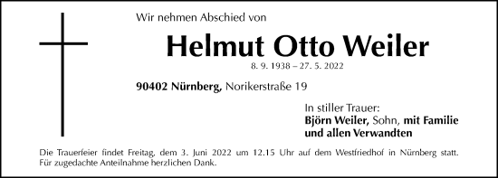 Traueranzeigen von Helmut Otto Weiler | trauer.nn.de