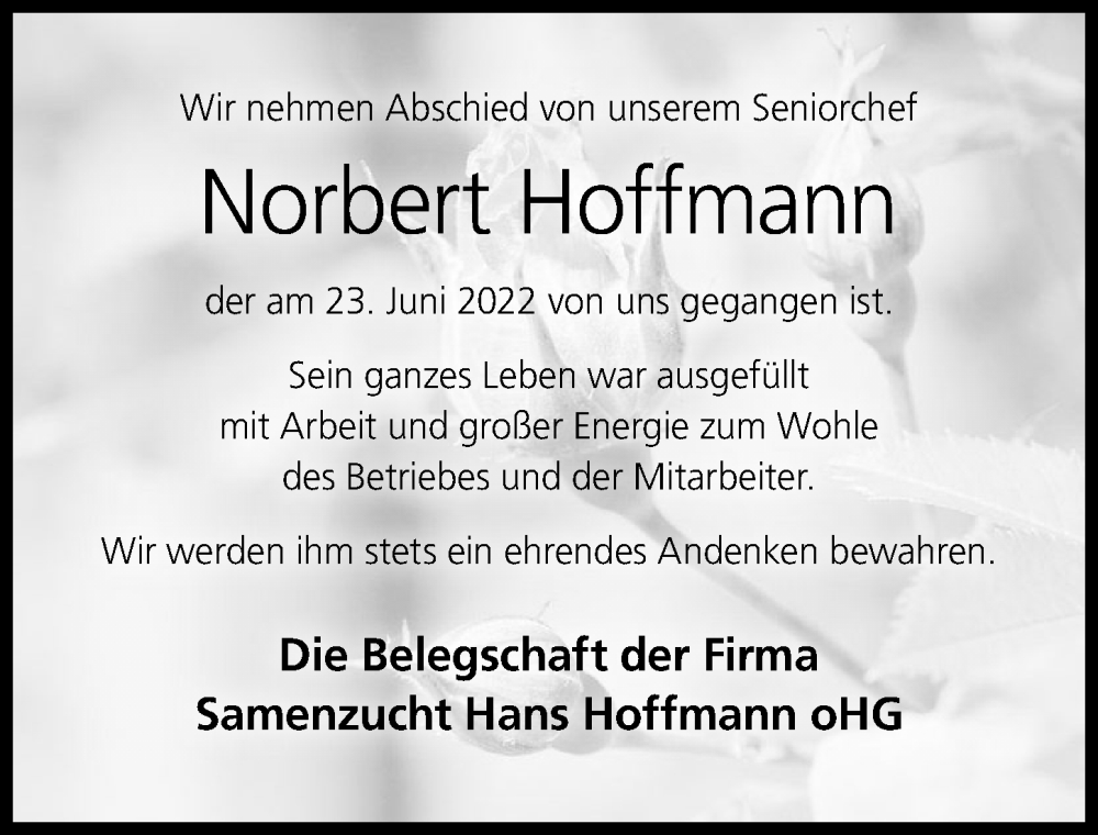 Traueranzeigen von Norbert Hoffmann | trauer.nn.de