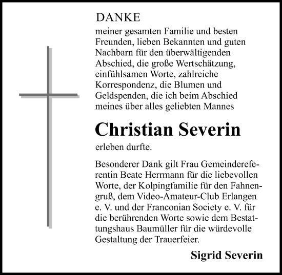 Traueranzeigen von Christian Severin | trauer.nn.de