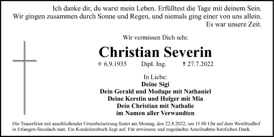 Traueranzeigen von Christian Severin | trauer.nn.de