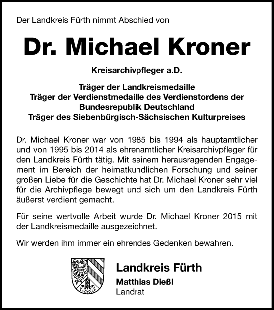 Traueranzeigen von Michael Kroner | trauer.nn.de