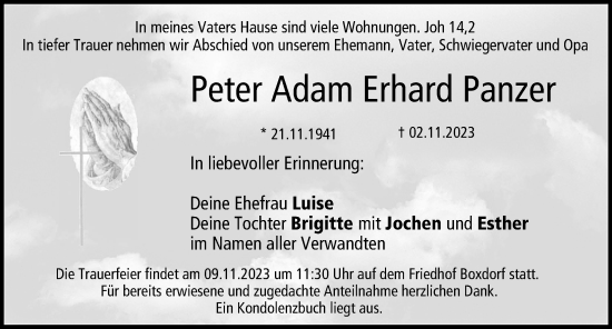 Traueranzeigen von Peter Adam Erhard Panzer | trauer.nn.de