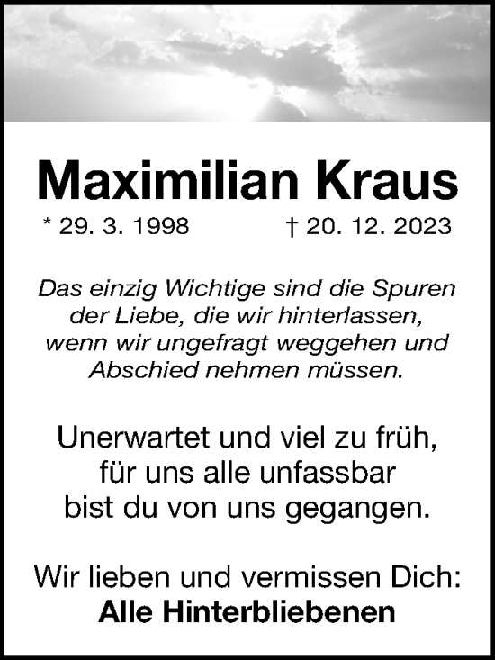 Traueranzeigen von Maximilian Kraus | trauer.nn.de