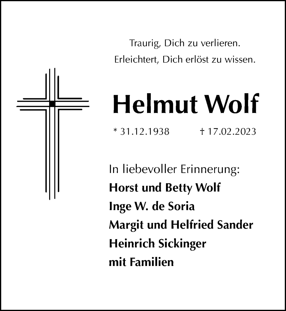 Traueranzeigen von Helmut Wolf | trauer.nn.de