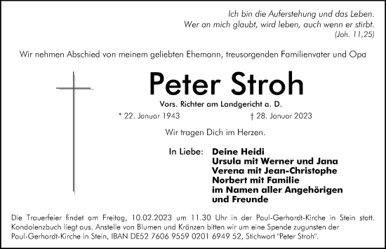 Traueranzeigen von Peter Stroh | trauer.nn.de