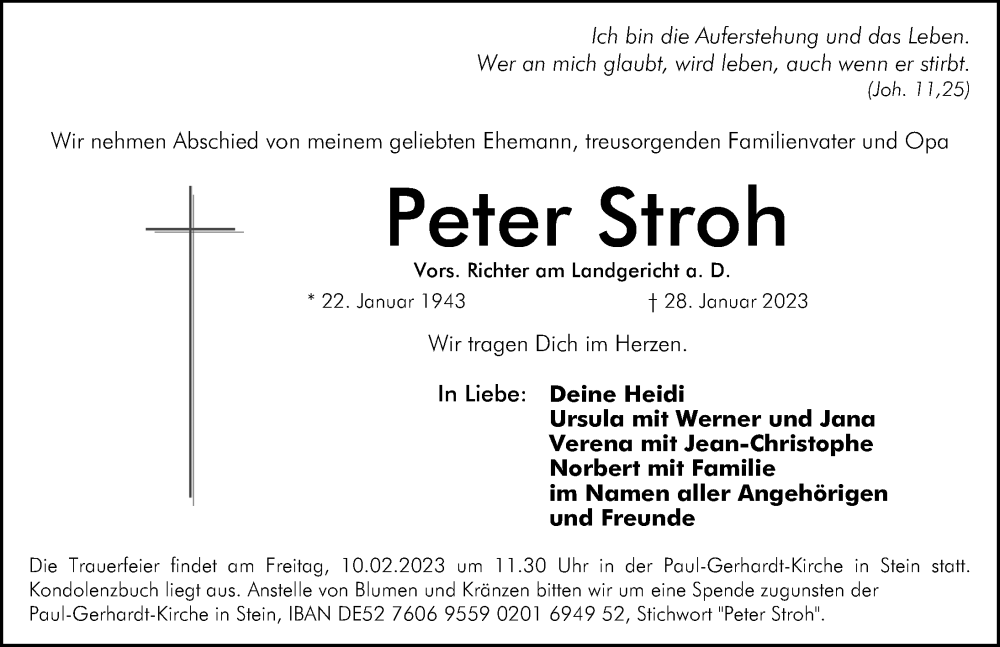 Traueranzeigen von Peter Stroh | trauer.nn.de