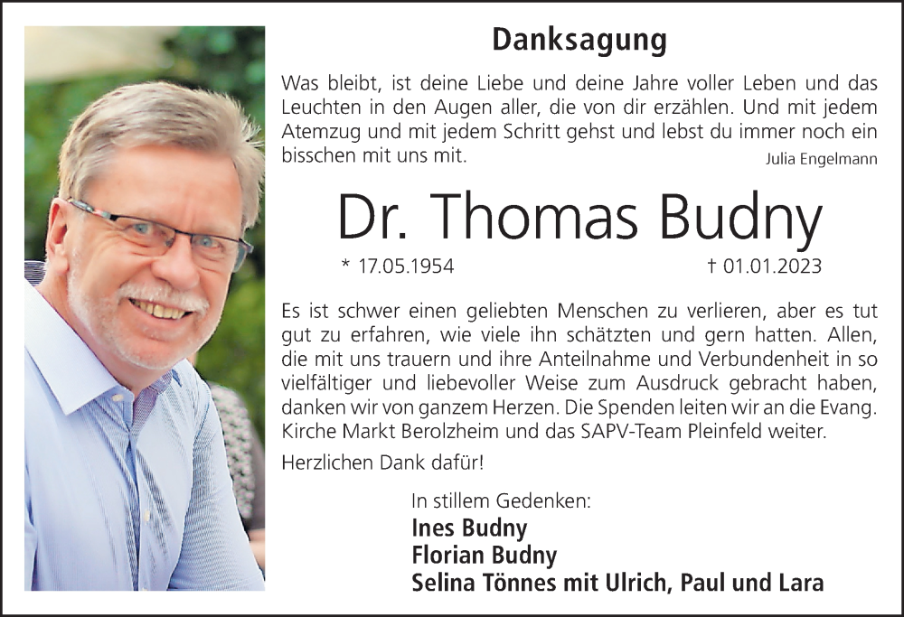 Traueranzeigen von Thomas Budny | trauer.nn.de