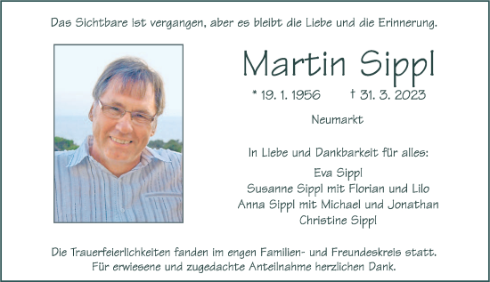 Traueranzeigen von Martin Sippl | trauer.nn.de