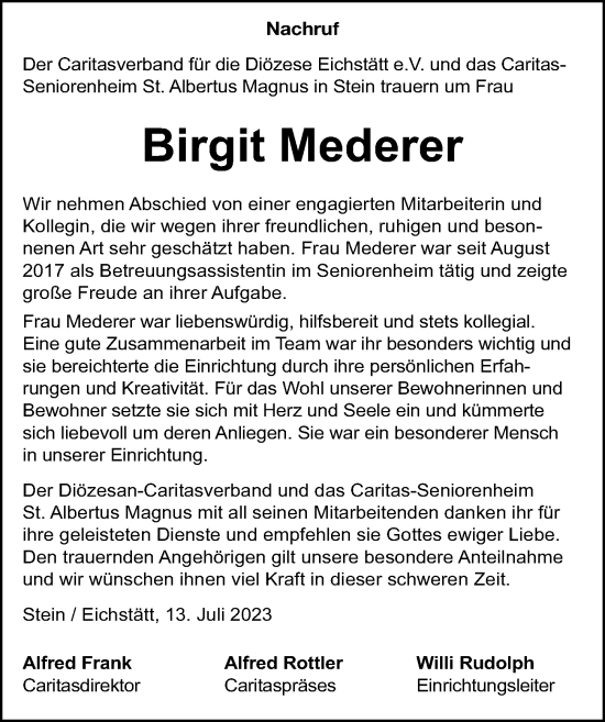 Traueranzeigen von Birgit Mederer | trauer.nn.de