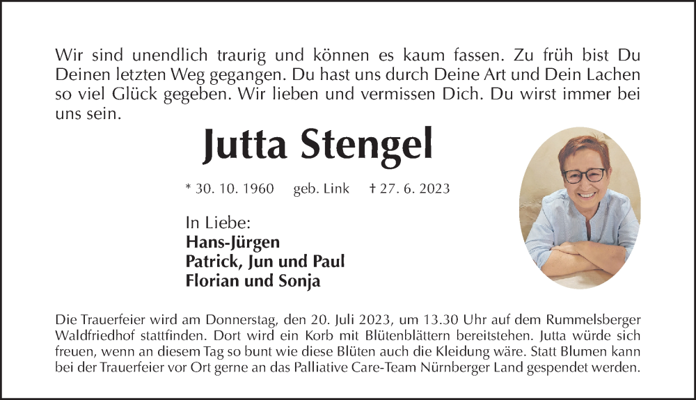 Traueranzeigen von Jutta Stengel | trauer.nn.de