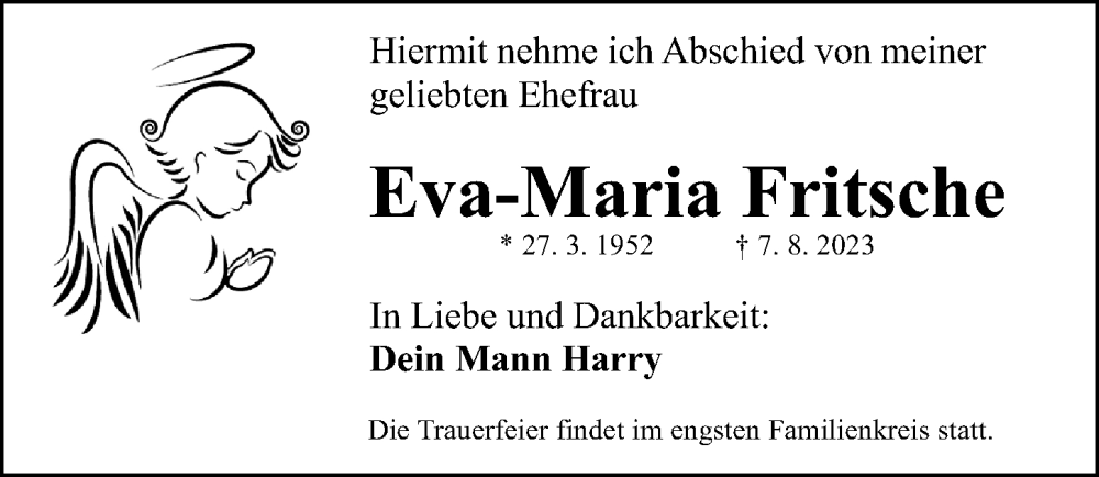 Traueranzeigen von Eva-Maria Fritsche | trauer.nn.de