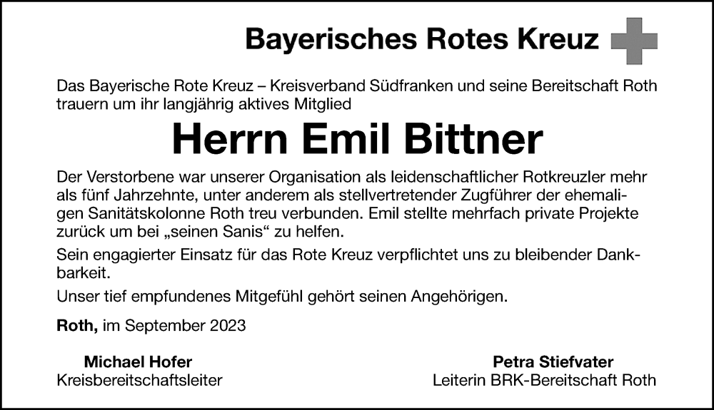 Traueranzeigen von Emil Bittner | trauer.nn.de