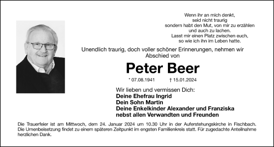 Traueranzeigen von Peter Beer | trauer.nn.de