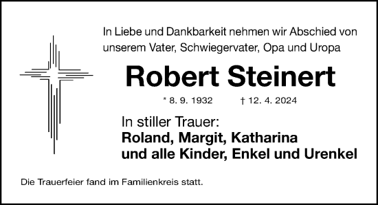 Traueranzeigen von Robert Steinert | trauer.nn.de