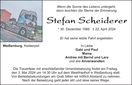 Traueranzeigen von Stefan Scheiderer | trauer.nn.de