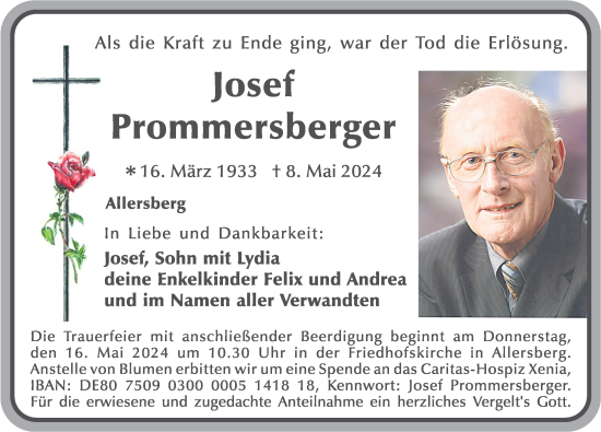 Traueranzeigen von Josef Prommersberger | trauer.nn.de