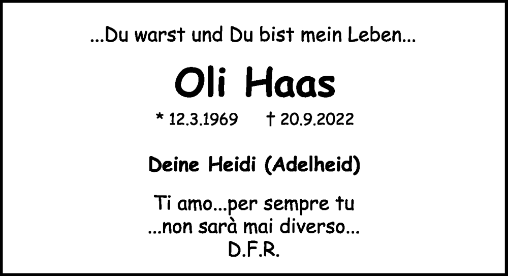 Traueranzeigen von Oli Haas | trauer.nn.de