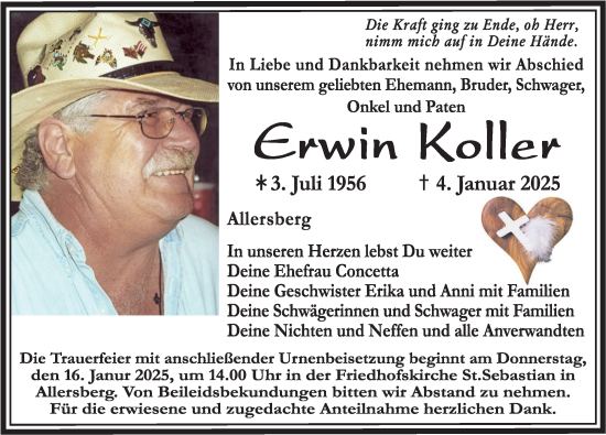 Traueranzeigen von Erwin Koller | trauer.nn.de