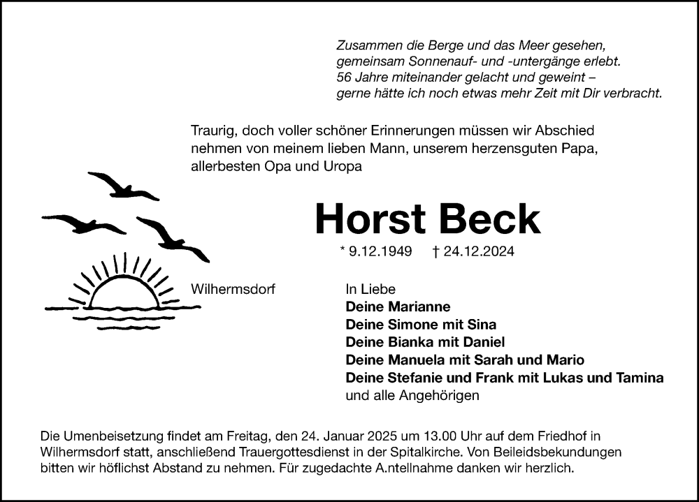 Traueranzeigen von Horst Beck | trauer.nn.de