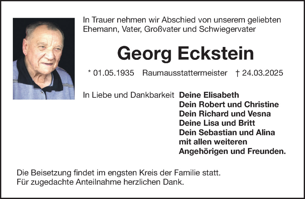 Traueranzeigen von Georg Eckstein | trauer.nn.de