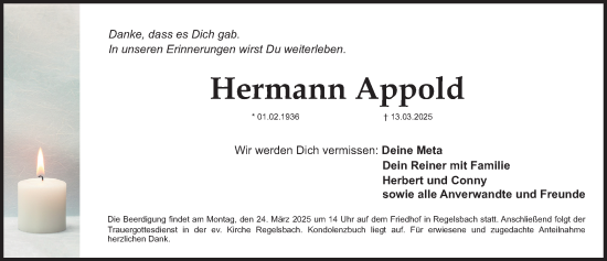 Traueranzeigen von Hermann Appold | trauer.nn.de