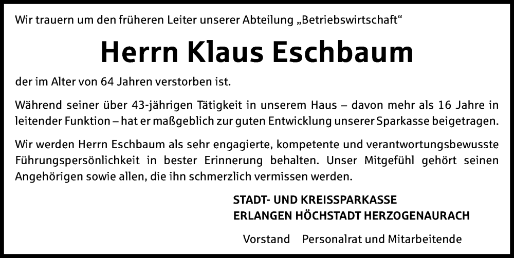 Traueranzeigen von Klaus Eschbaum | trauer.nn.de