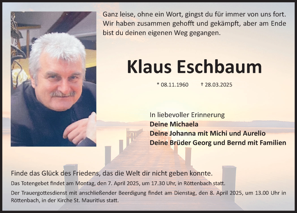 Traueranzeigen von Klaus Eschbaum | trauer.nn.de